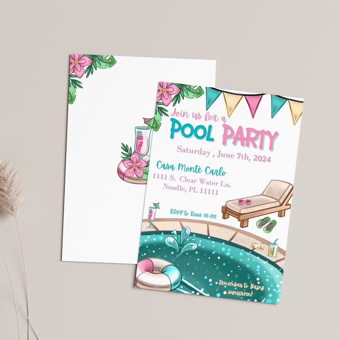 Cute Colorful Pool Party Invitation Template, Summer Invitation ...