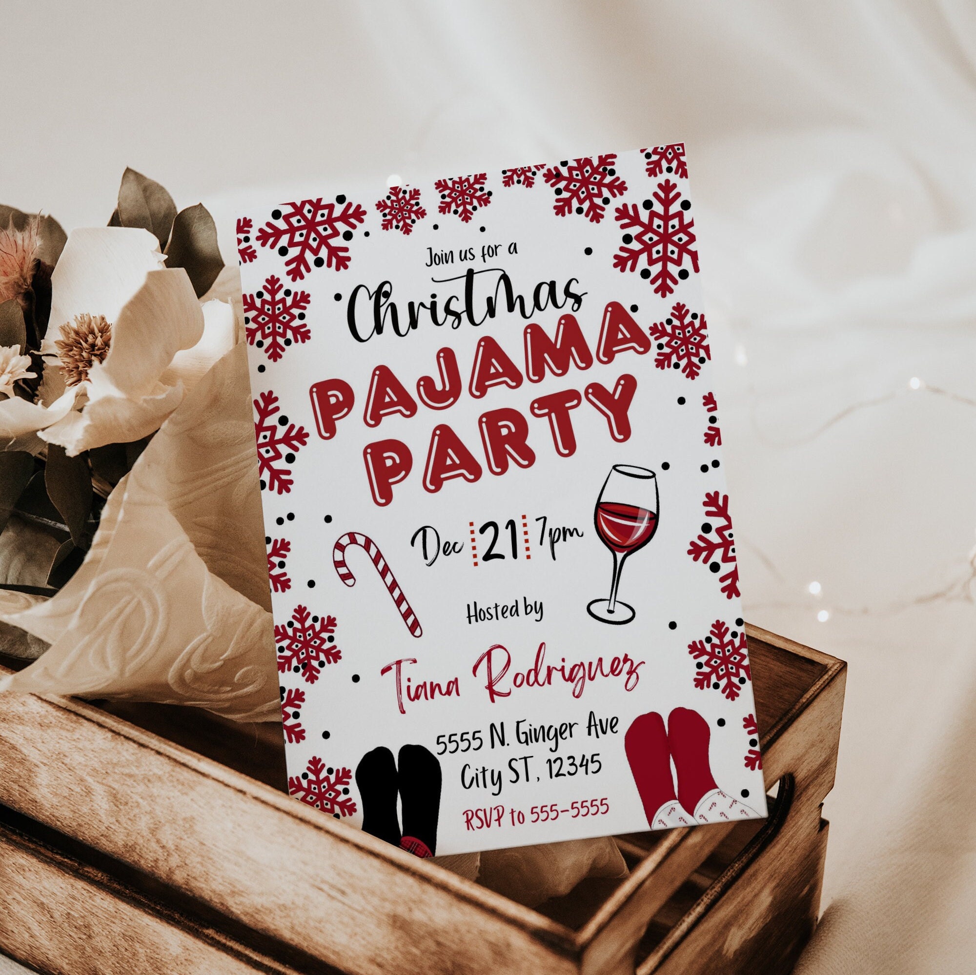 Christmas Pajama Party Invitation | Cheers & Cozy Pjs: Editable 5x7 ...