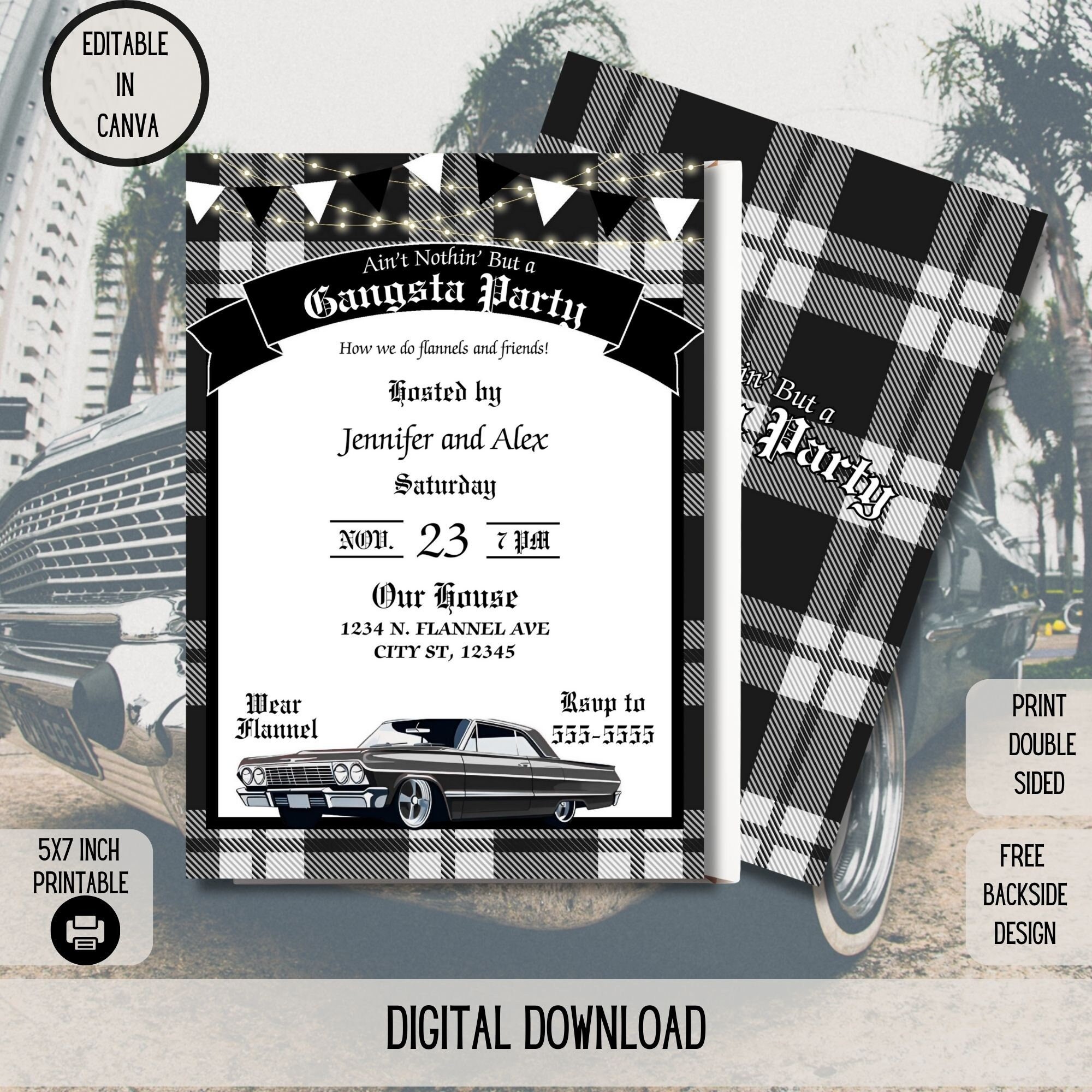 Gangsta Flannel & Friends Low Rider Party Invitation Ain't Nothin' but ...