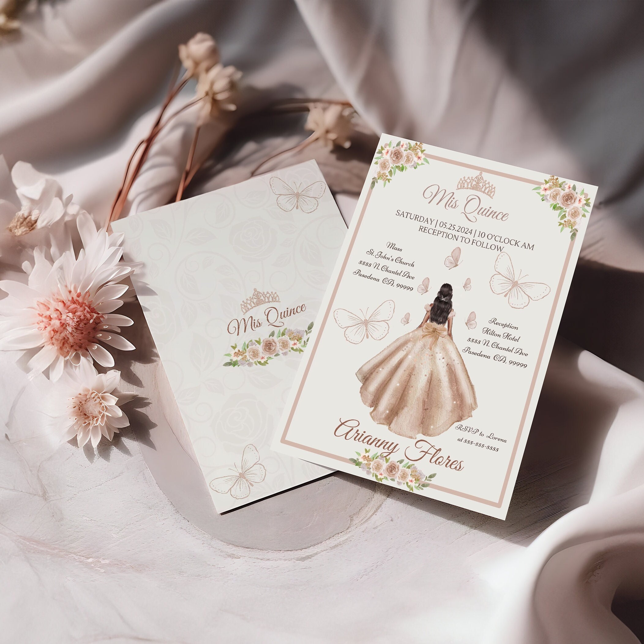 Quinceañera Invitation Template, Champagne Quince Invite, Customizable ...