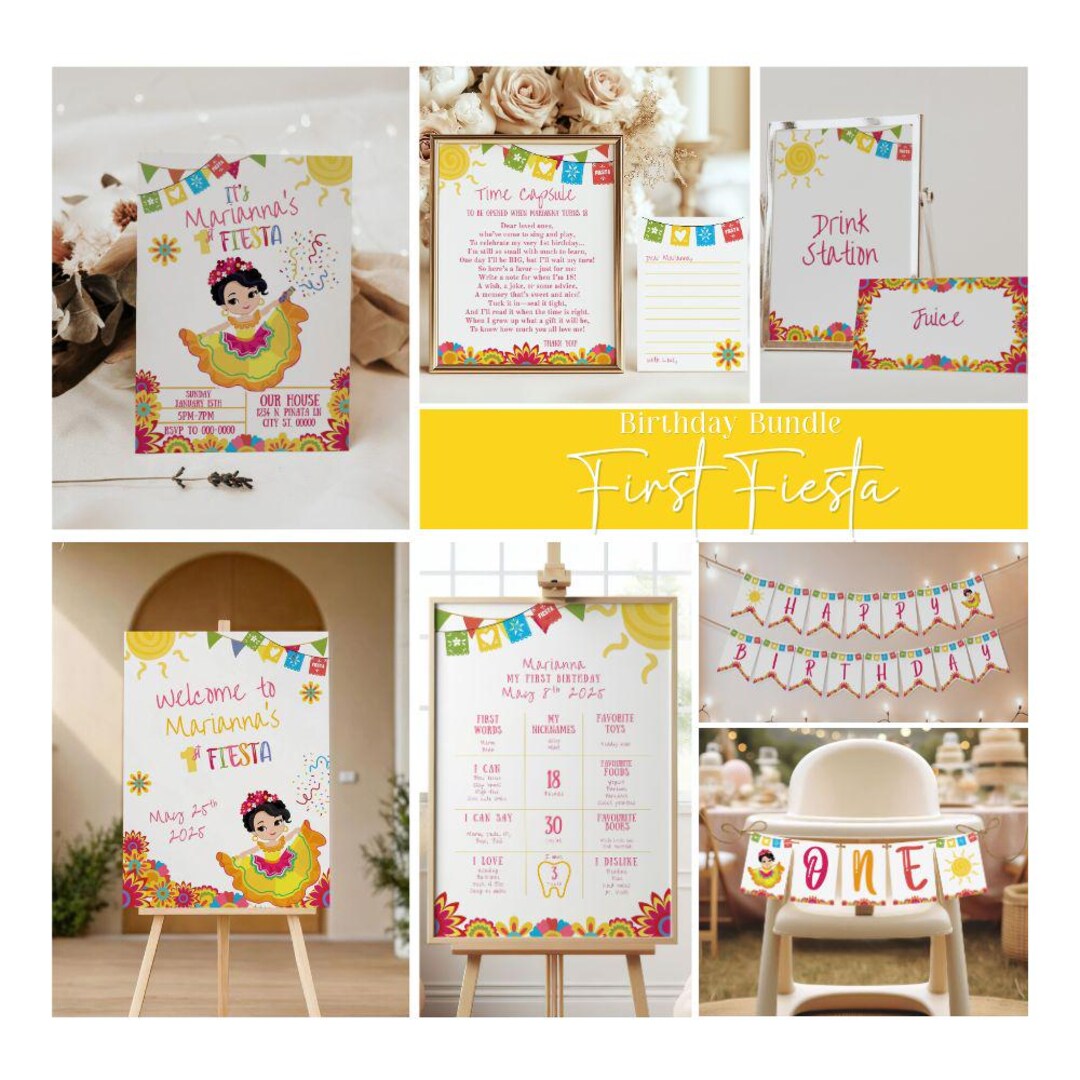 Girl's First Fiesta Birthday Bundle, Mexican Fiesta Party Decor, 1st ...