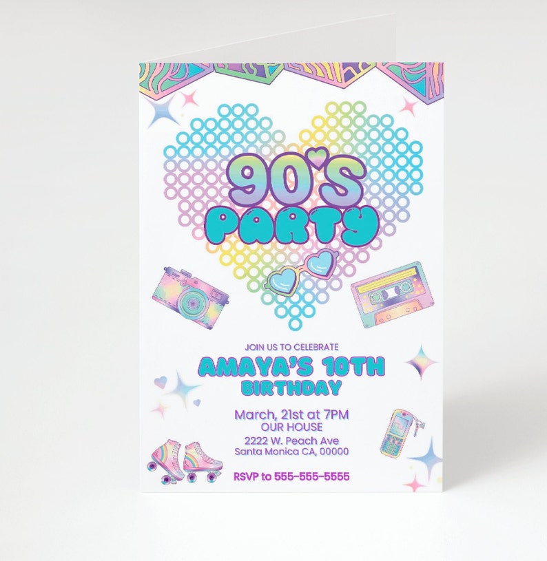 90's Party Invitation | Back to the 90's Theme Invite | 90's Pastel ...