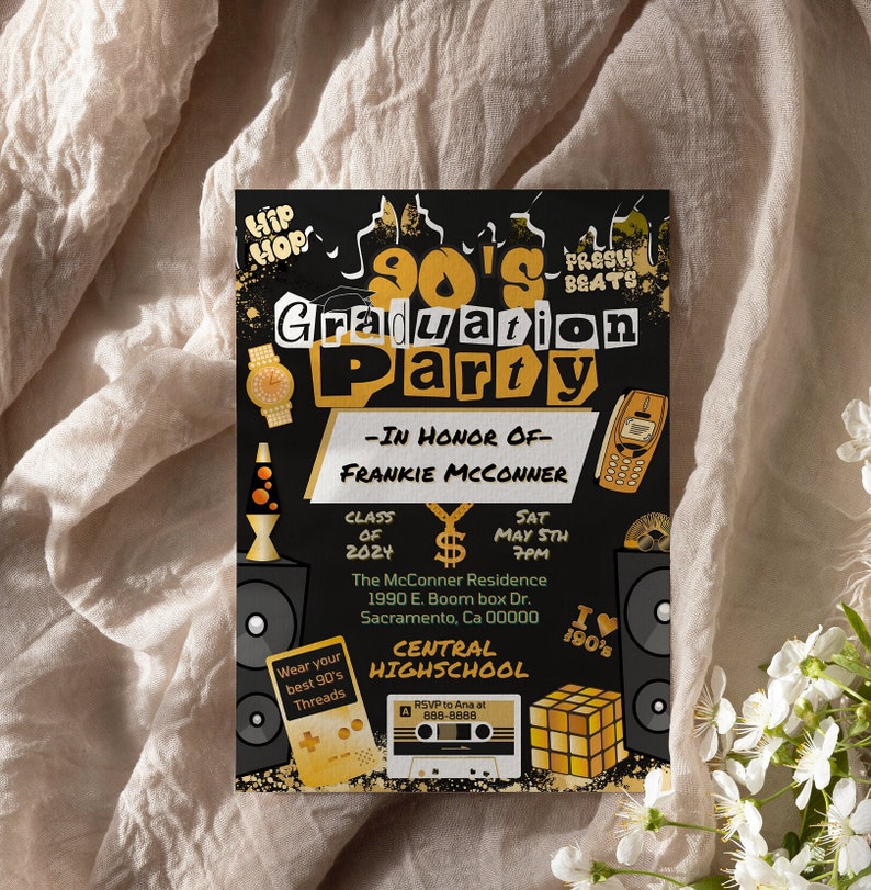 90's Party Invitation, 90s Graduation Invite, Grad Party Invitation ...
