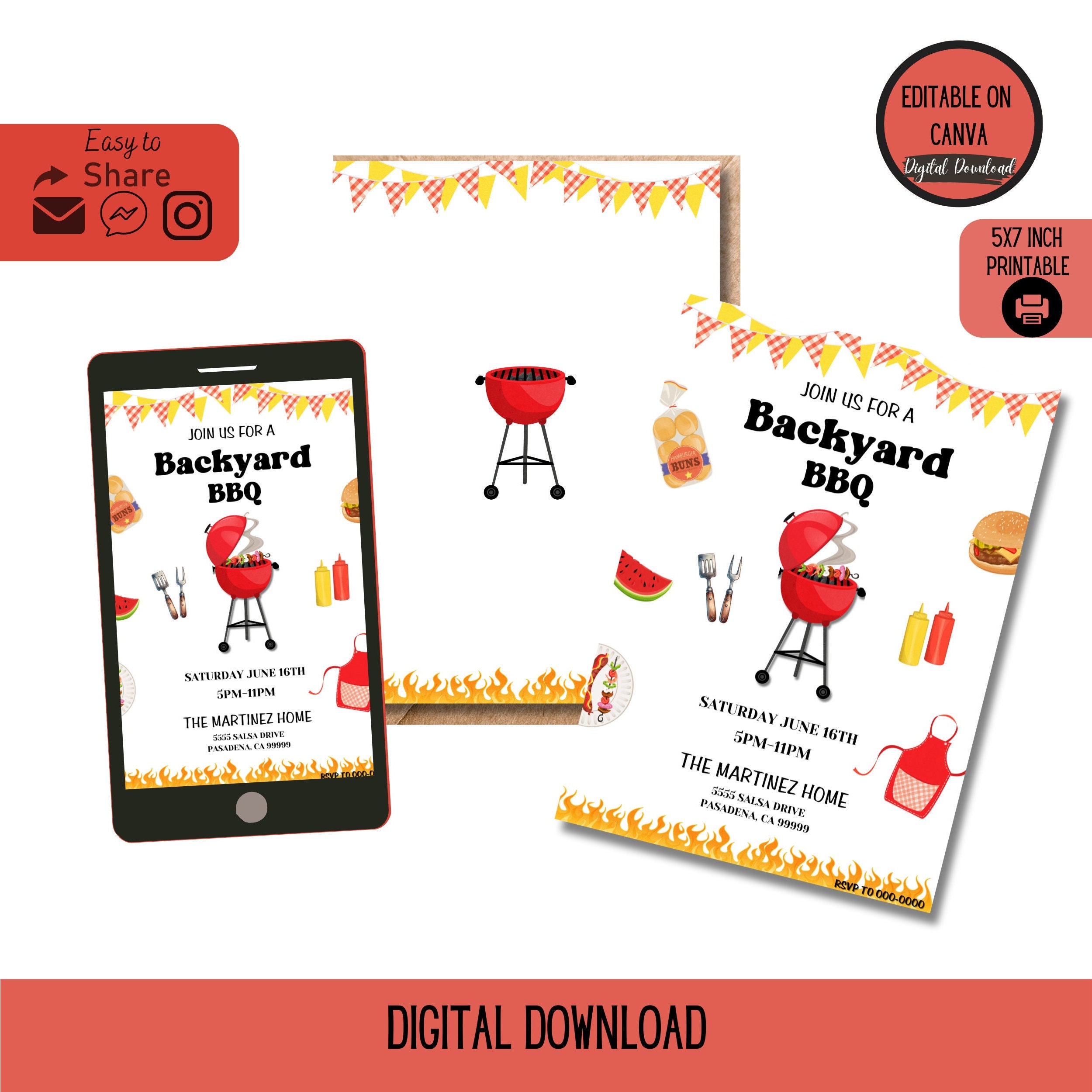 Cookout Invitation, Backyard Barbeque Editable Invitation, Grill and ...