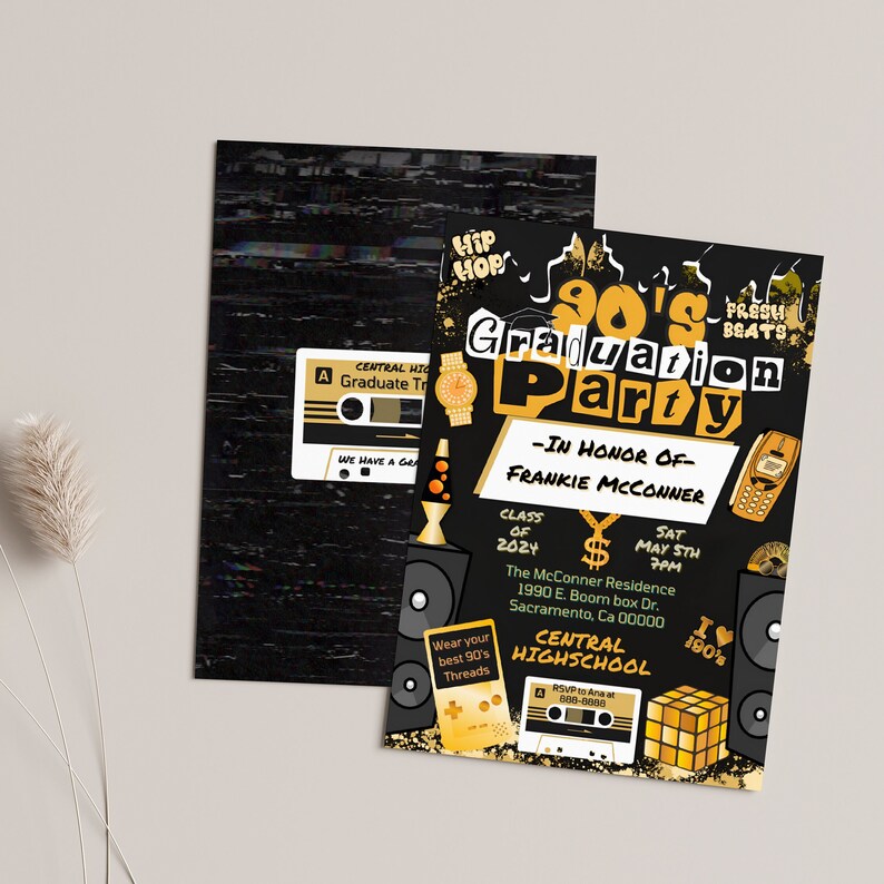 90's Party Invitation, 90s Graduation Invite, Grad Party Invitation ...