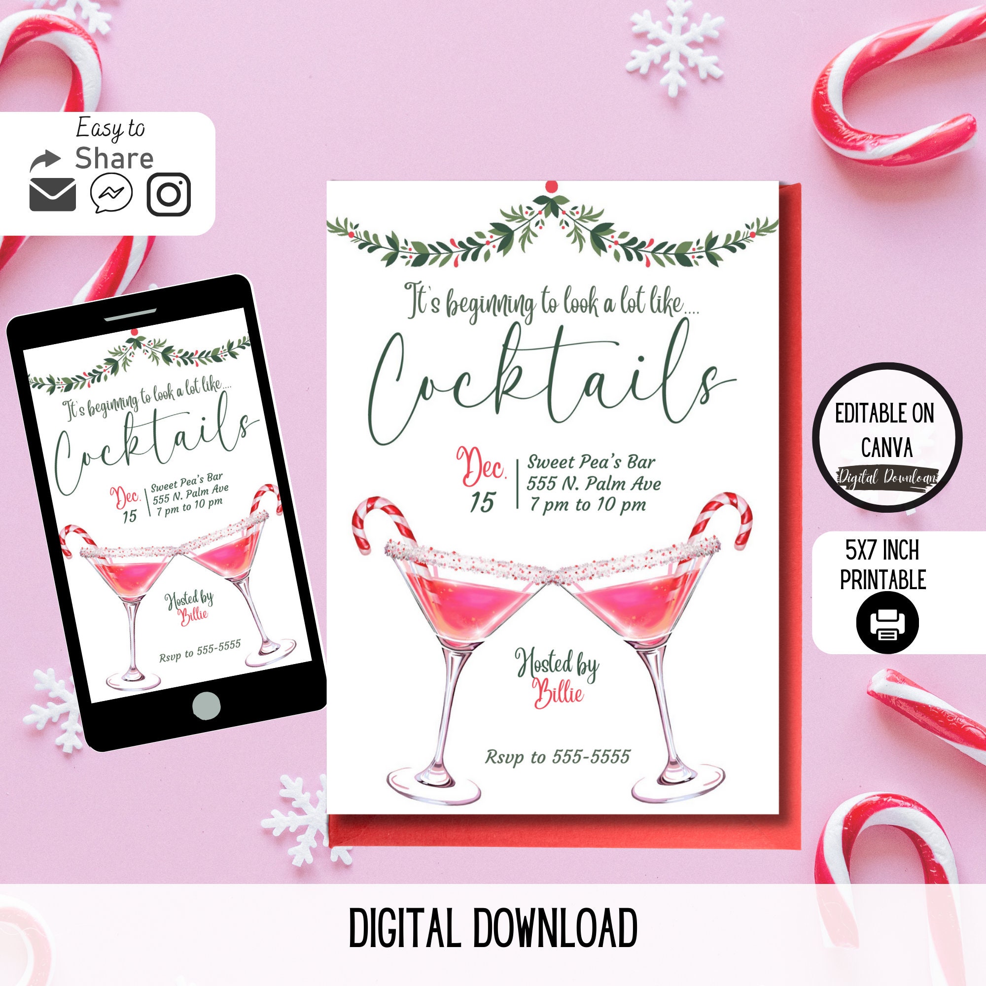 Christmas Cocktail Party Invite Christmas Cocktails Candy Cane ...