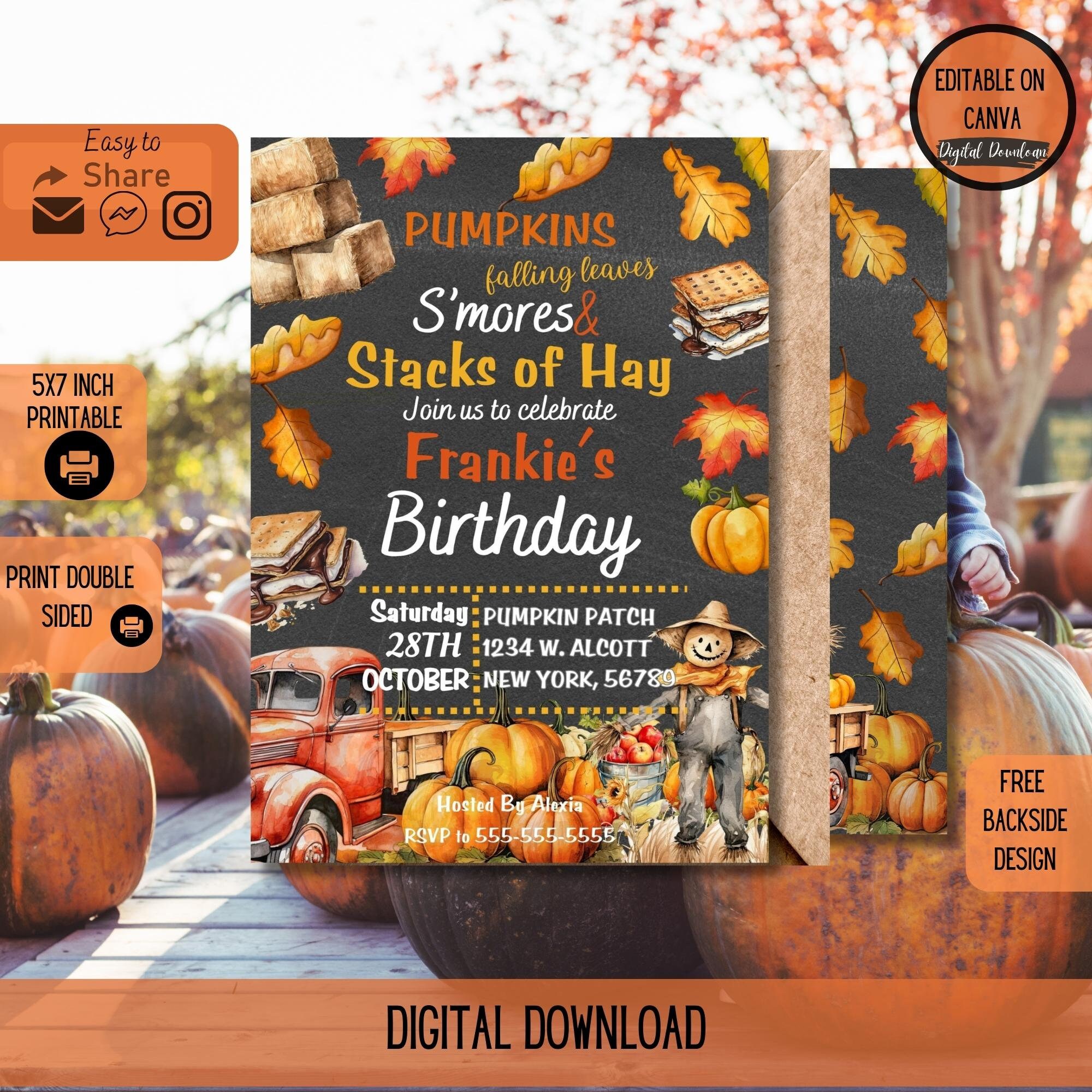Fall Birthday Invitation - Pumpkin Patch Party - Editable Canva ...
