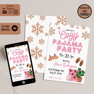 Slumber Party Invitation Cozy Pajama Party: Editable 5x7 Sleepover Girl ...