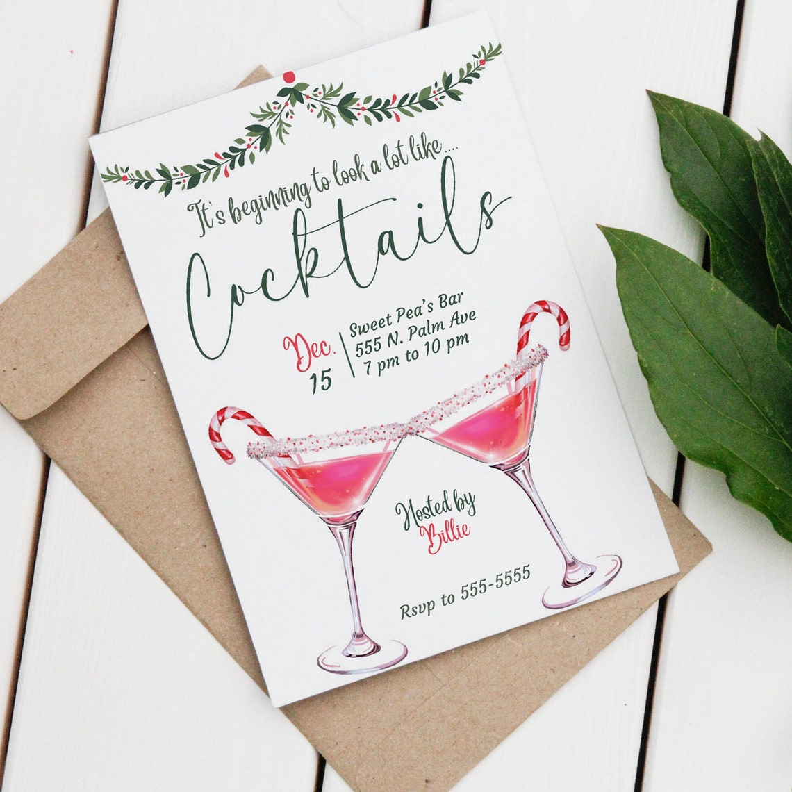 Christmas Cocktail Party Invite Christmas Cocktails Candy Cane ...
