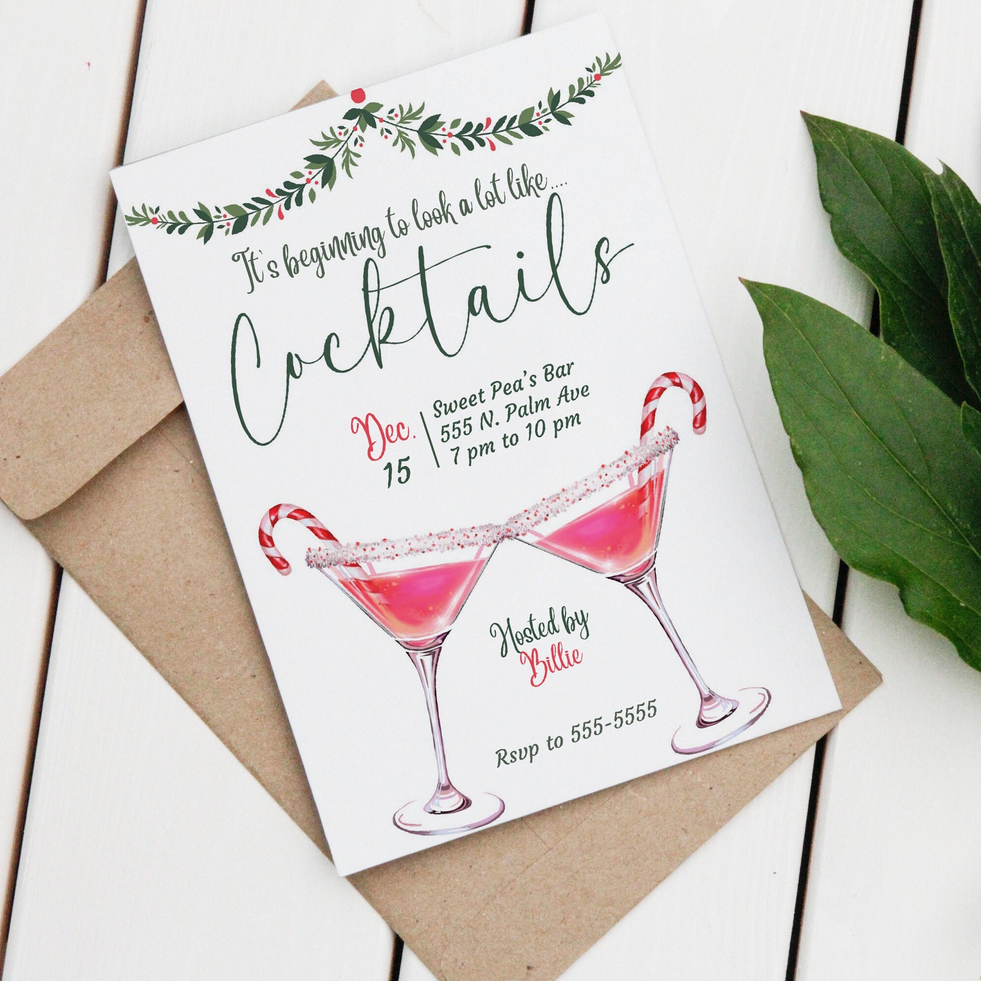 Christmas Cocktail Party Invite Christmas Cocktails Candy Cane ...