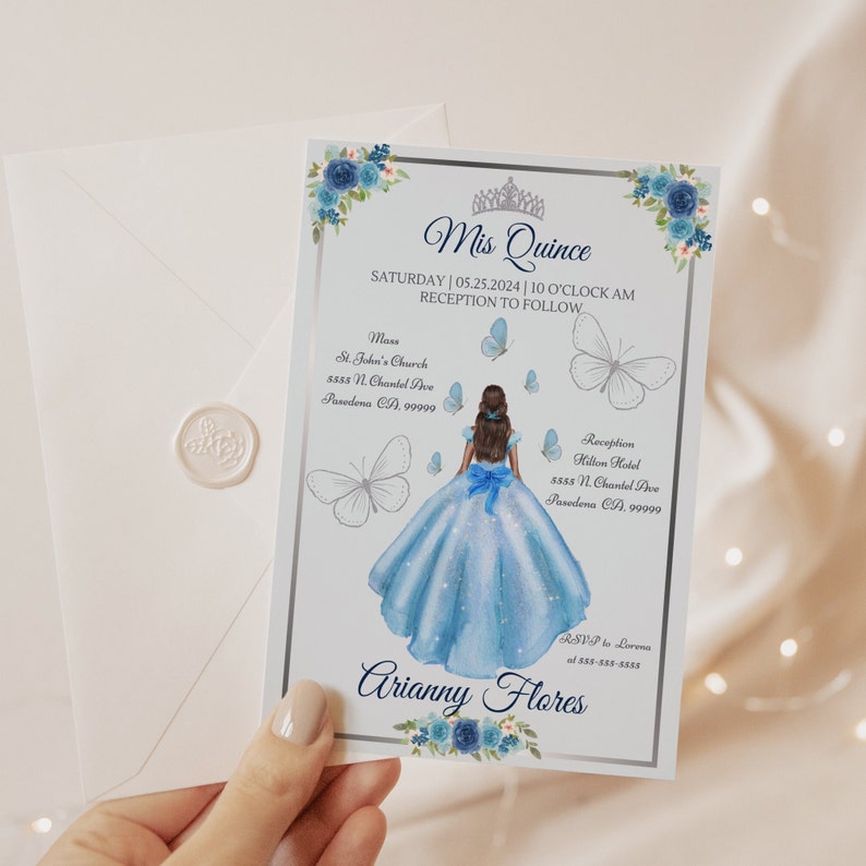 Blue Quinceañera Invitation Template, 15 Anos, Customizable Light Blue ...