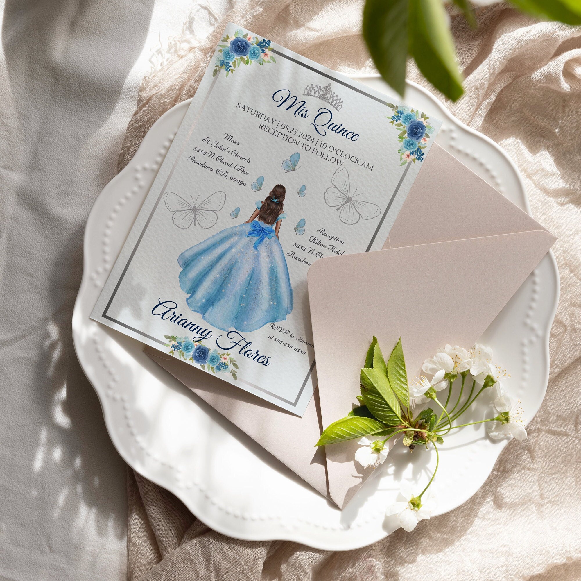 Blue Quinceañera Invitation Template, 15 Anos, Customizable Light Blue ...