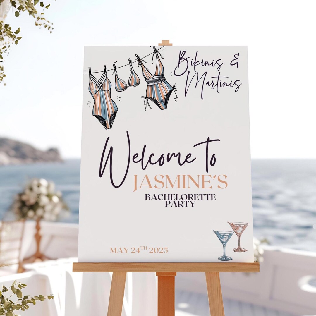 Bikinis and Martinis Welcome Sign, Beach Bachelorette Party, Miami ...
