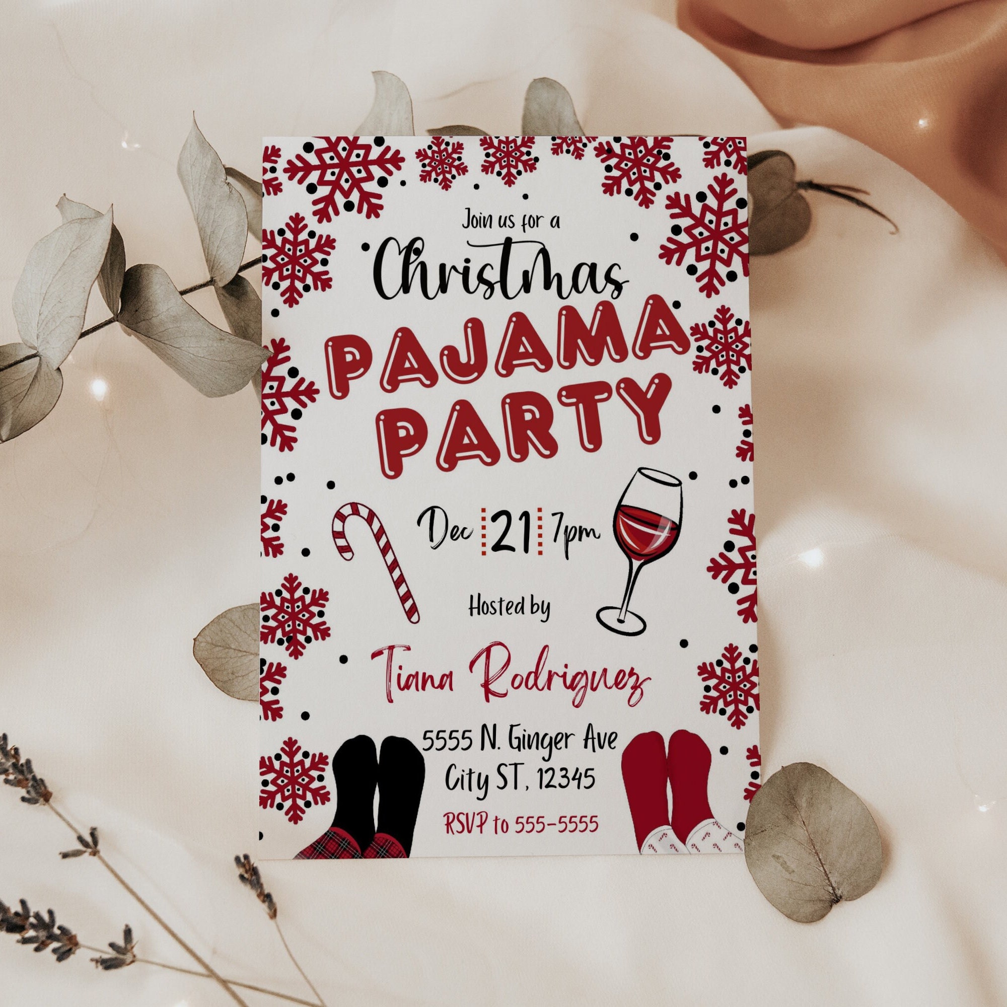 Christmas Pajama Party Invitation | Cheers & Cozy Pjs: Editable 5x7 ...
