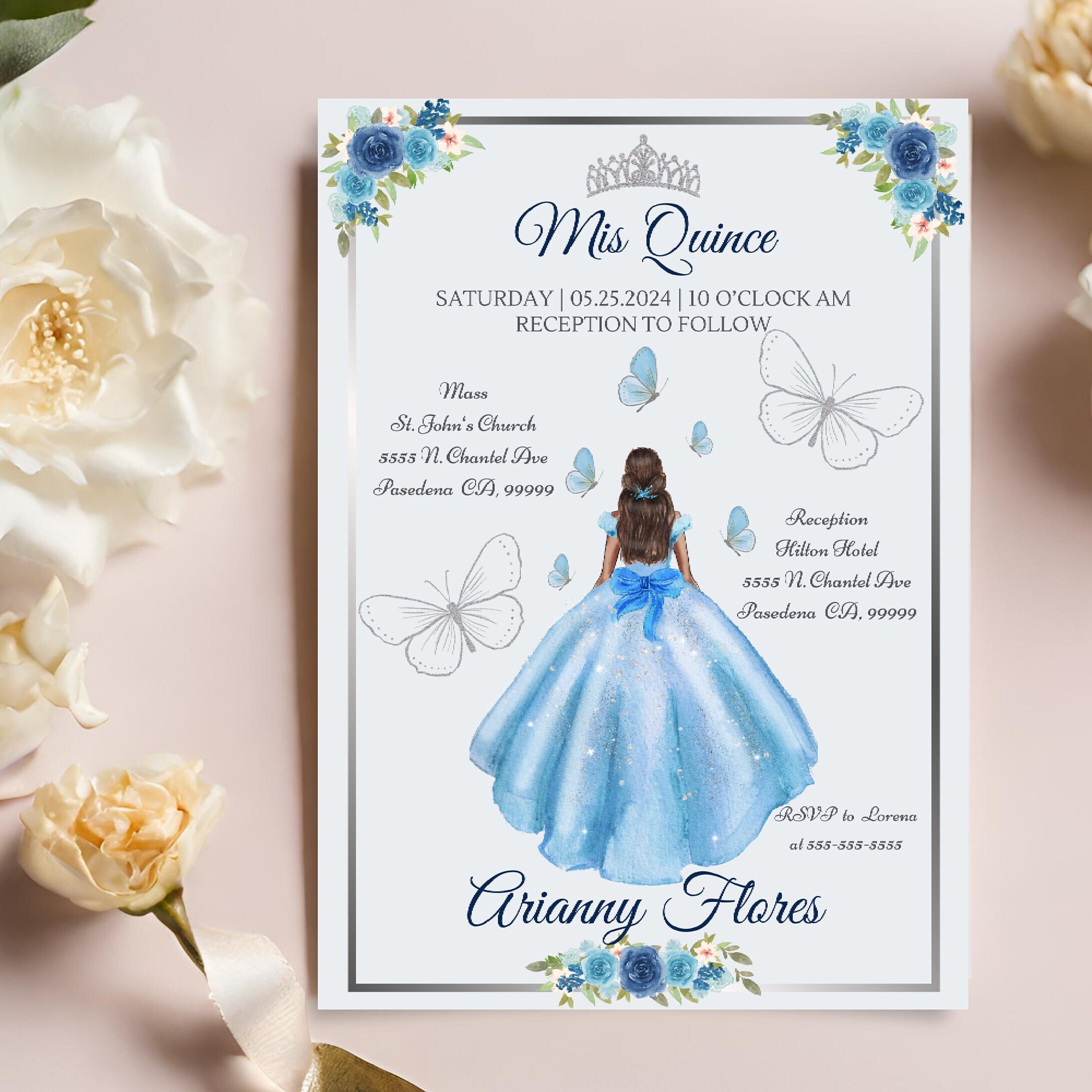 Blue Quinceañera Invitation Template, 15 Anos, Customizable Light Blue ...