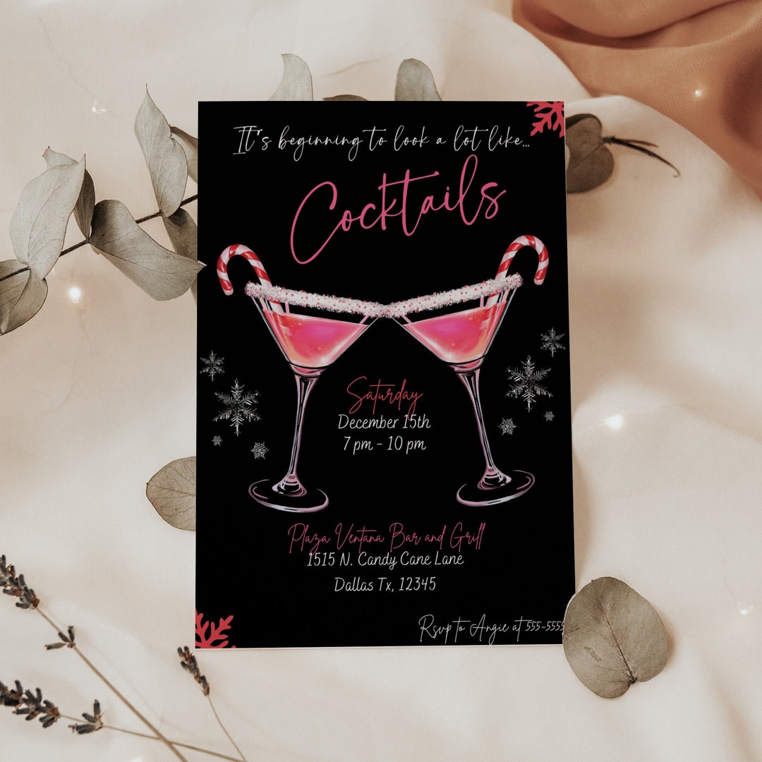 Christmas Cocktail Party Invite | Christmas Cocktails | Black and Pink ...