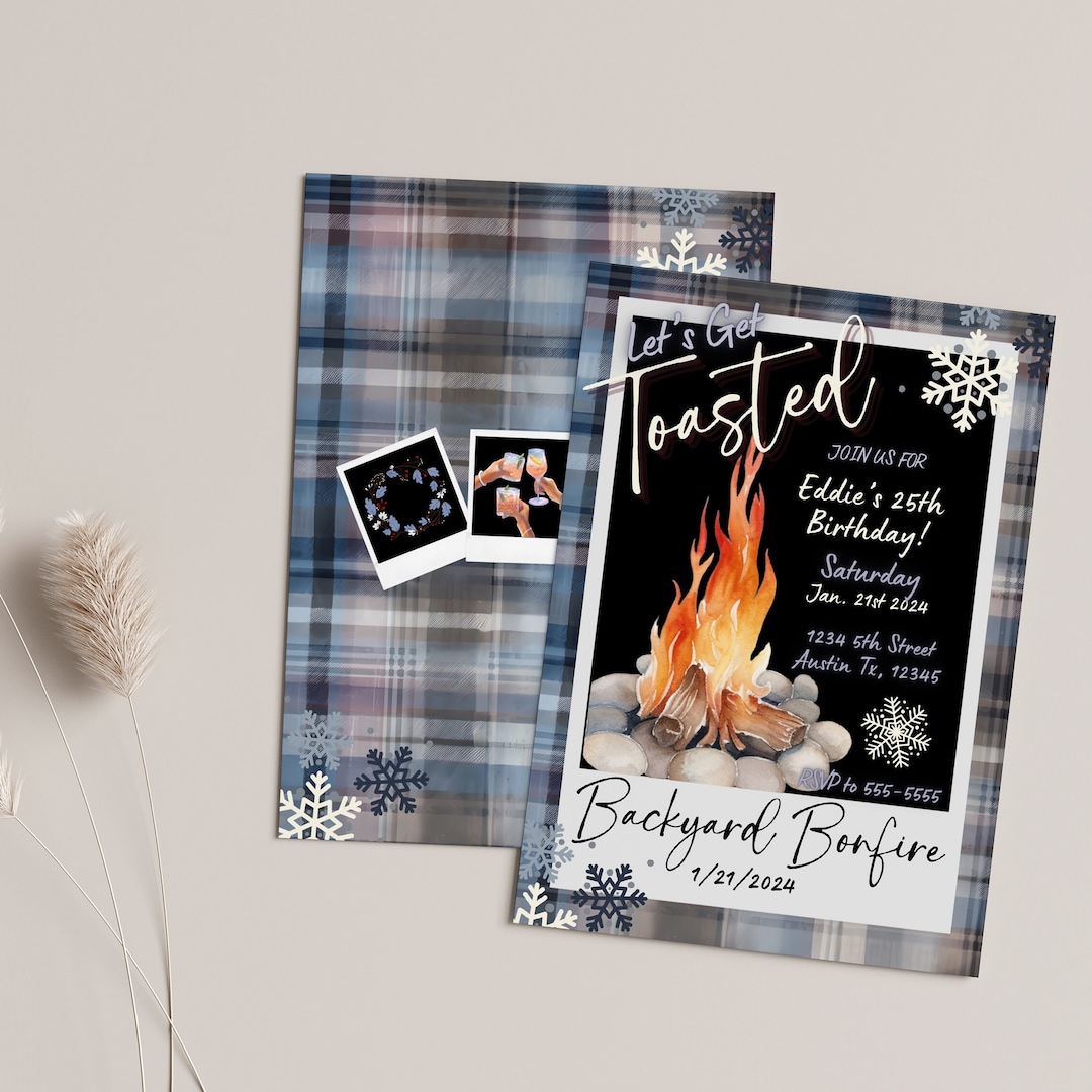 Blue Flannel Birthday Bonfire Invitation Let's Get - Etsy