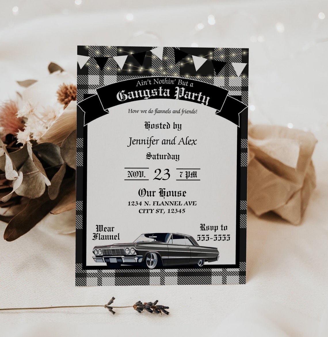 Gangsta Flannel & Friends Low Rider Party Invitation Ain't Nothin' but ...