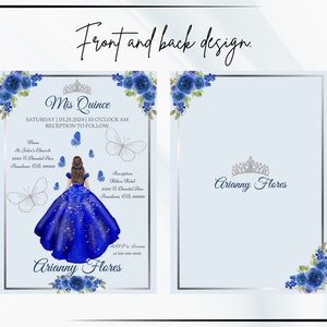 Blue Quinceañera Invitation Template, Quince Customizable Royal Blue ...