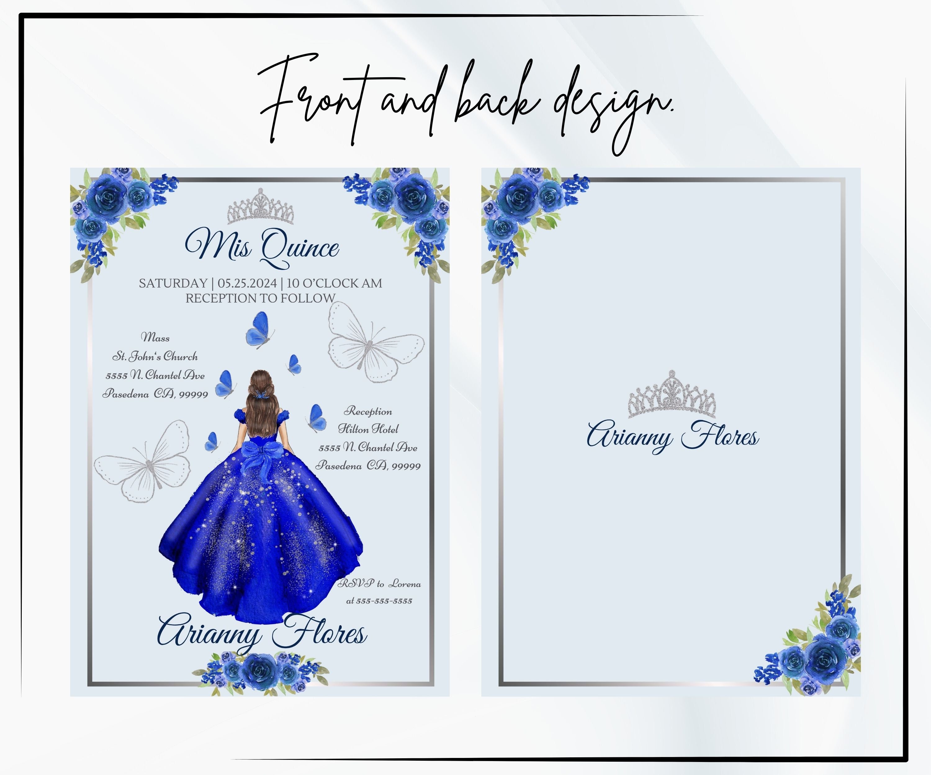 Blue Quinceañera Invitation Template, Quince Customizable Royal Blue ...