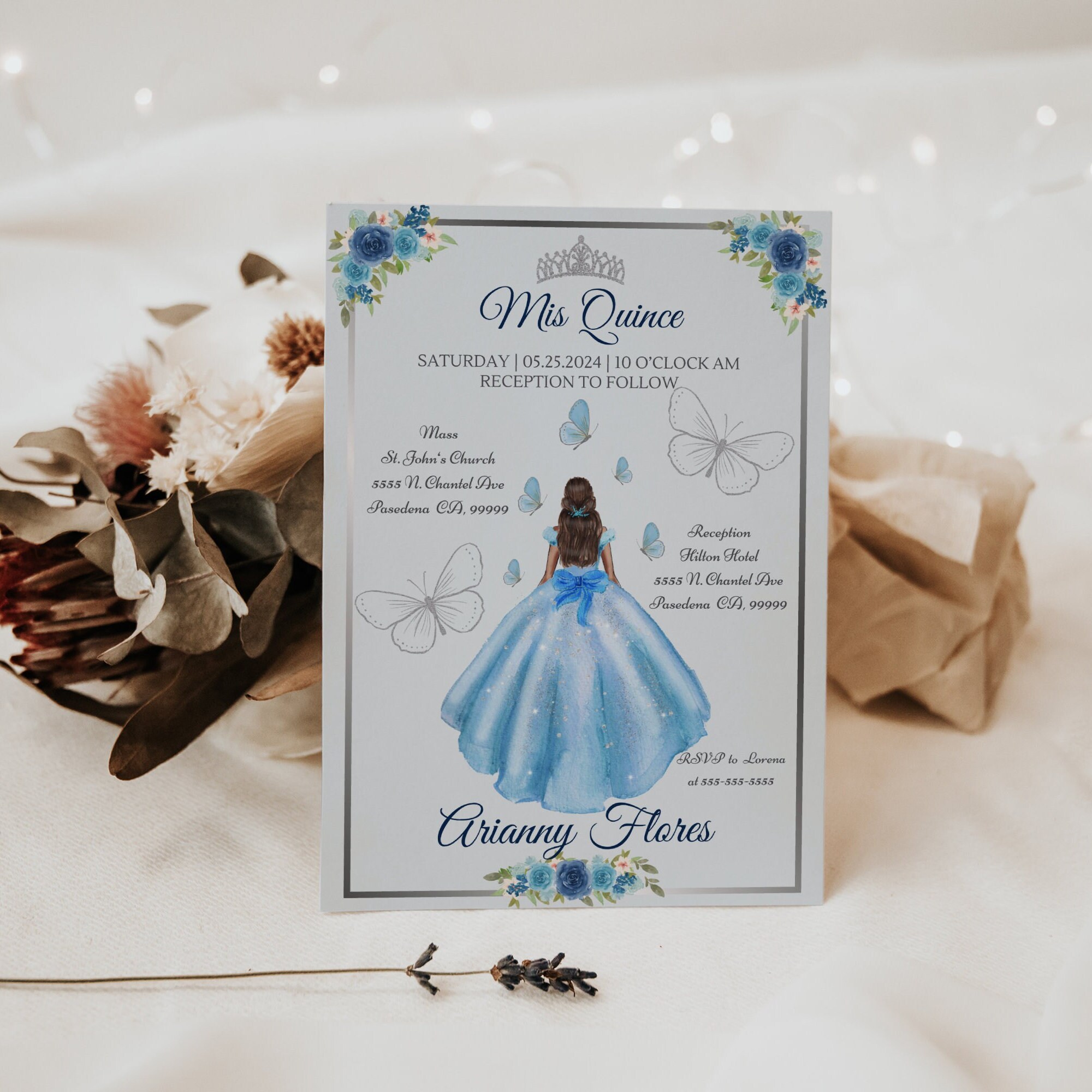 Blue Quinceañera Invitation Template, 15 Anos, Customizable Light Blue ...