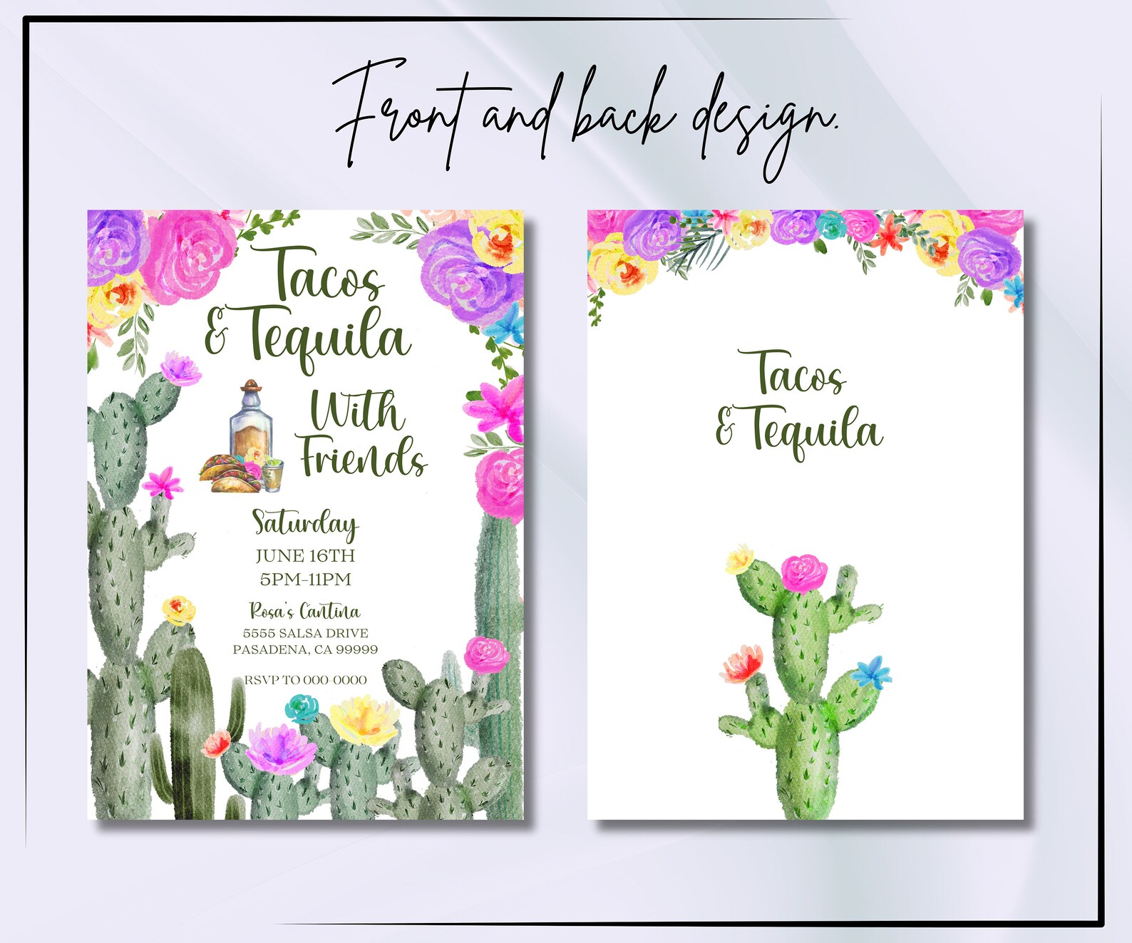 Tacos and Tequila Fiesta Invitation, Womens Night Desert Floral ...