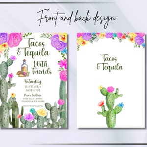 Tacos and Tequila Fiesta Invitation, Womens Night Desert Floral ...