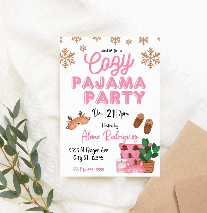 Slumber Party Invitation Cozy Pajama Party: Editable 5x7 Sleepover Girl ...