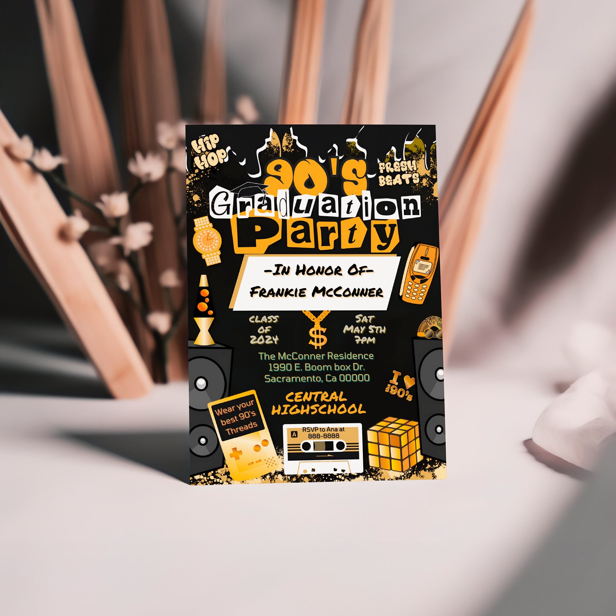 90's Party Invitation, 90s Graduation Invite, Grad Party Invitation ...