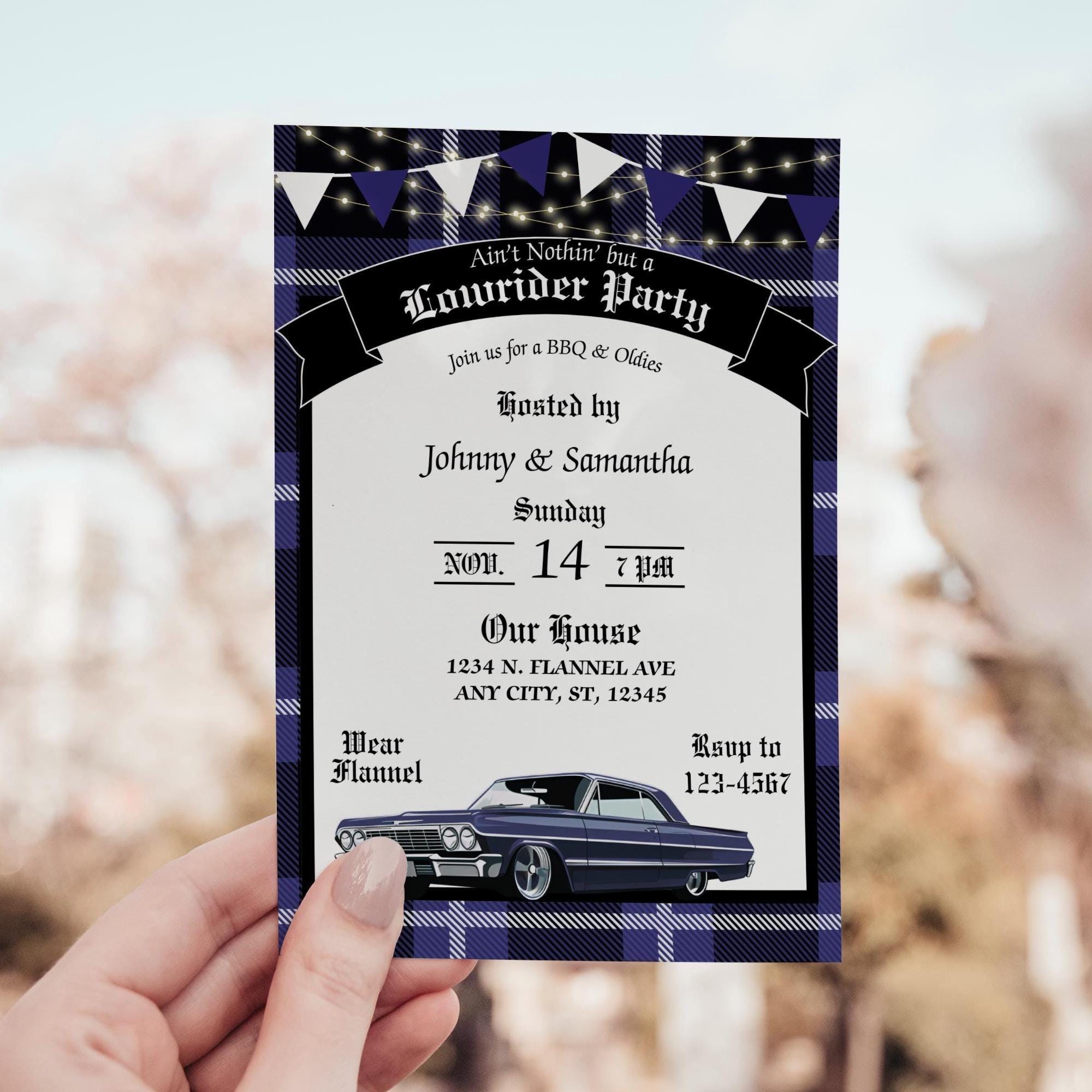 Blue Lowrider Invitation, Cholo Party, Chicano Culture, Lowrider Party ...