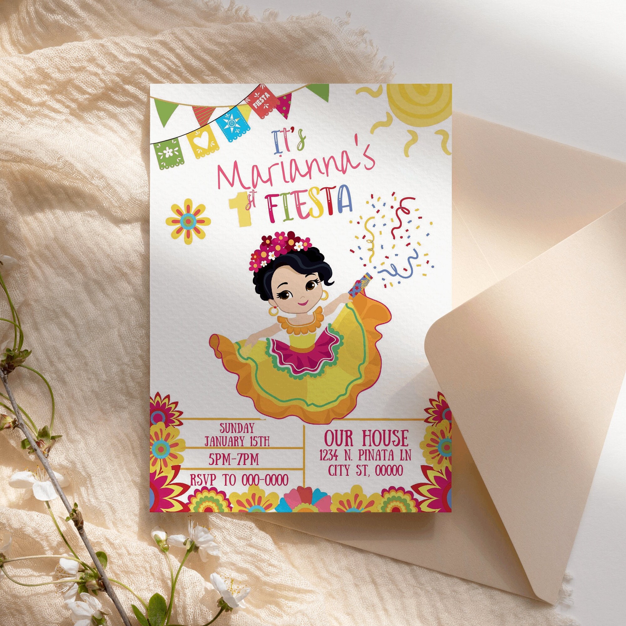 Fiesta Party Invitation 1st Fiesta First Birthday Party Invitation ...