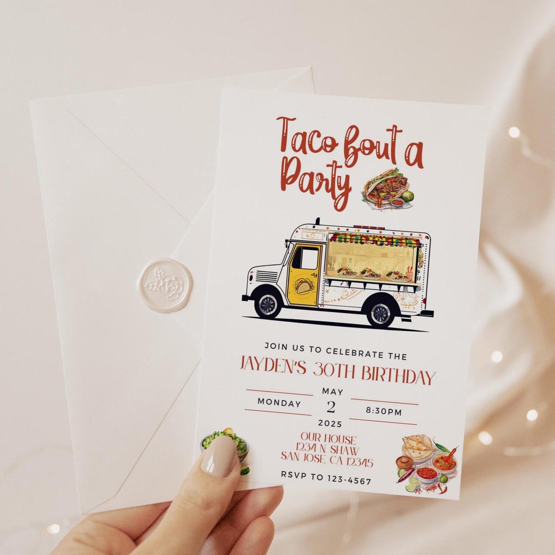 Taco Truck Invitation, Fiest Party Invite, Birthday Party, Fiesta Party ...