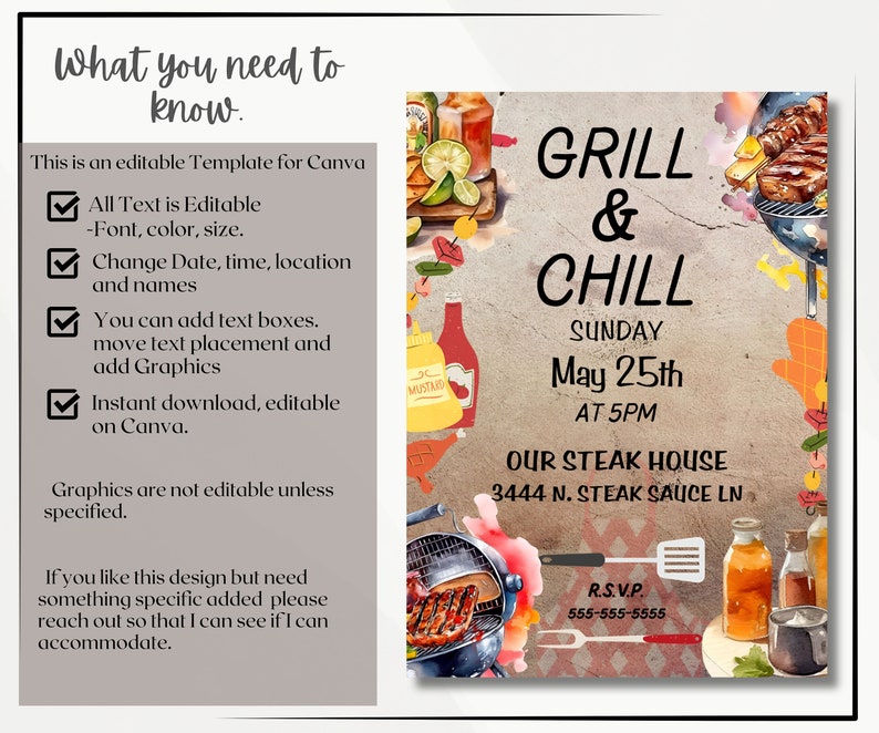 Grill and Chill BBQ Party Invitation, Backyard BBQ Invite, Summer ...
