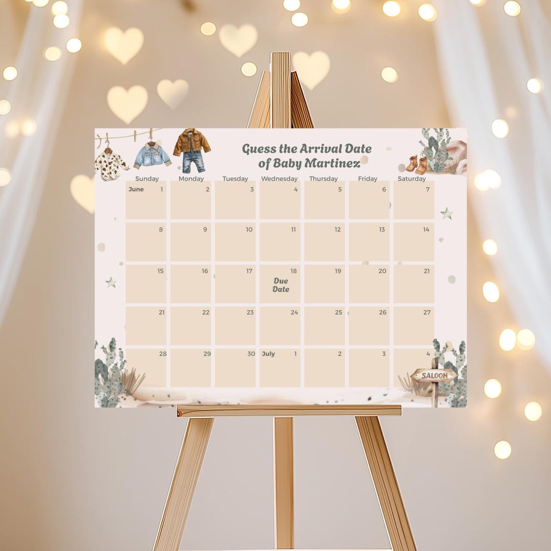 Guess the Due Date, Cowboy Vaquerito Editable Calendar, Cowboy Shower ...