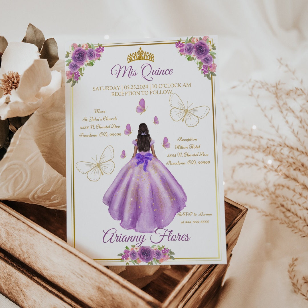 Purple Quinceañera Invitation Template, Quince Customizable Purple ...