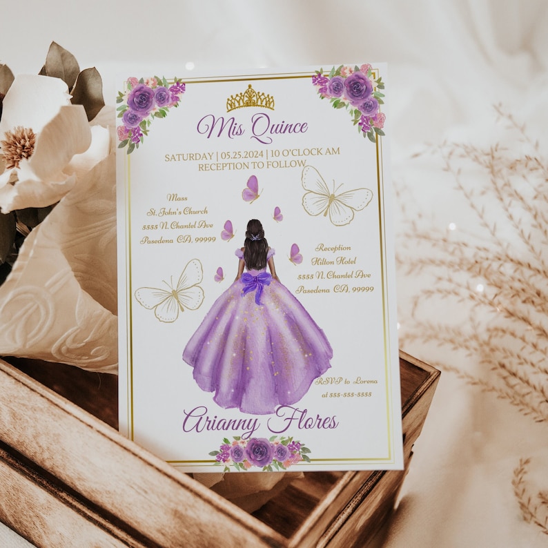 Purple Quinceañera Invitation Template, Quince Customizable Purple ...