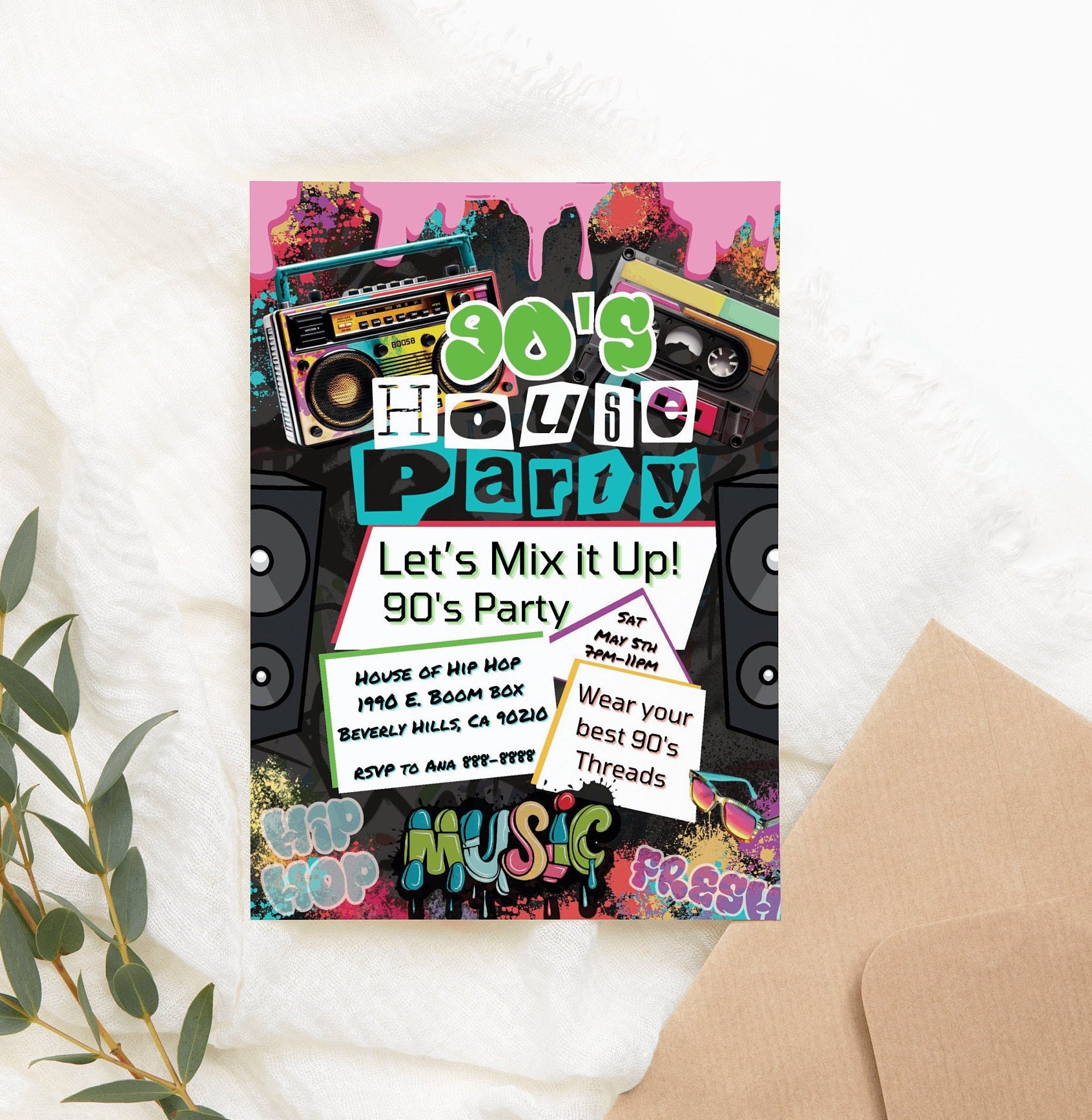 90's Party Invitation | House Party Invitation Template | 90's Party ...