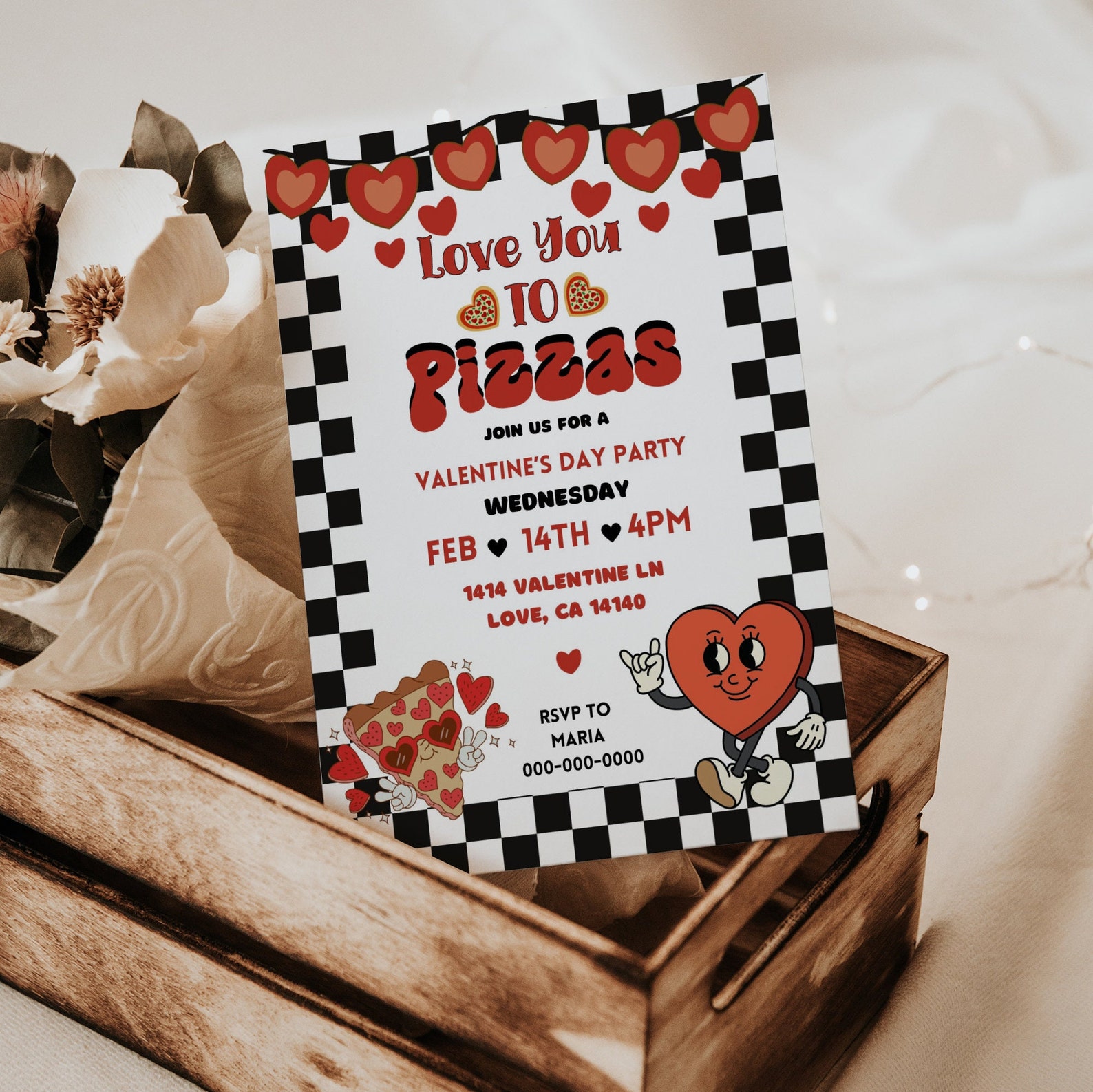 Valentine's Party Invitation | Retro Pizza Valentine Party - Love You ...