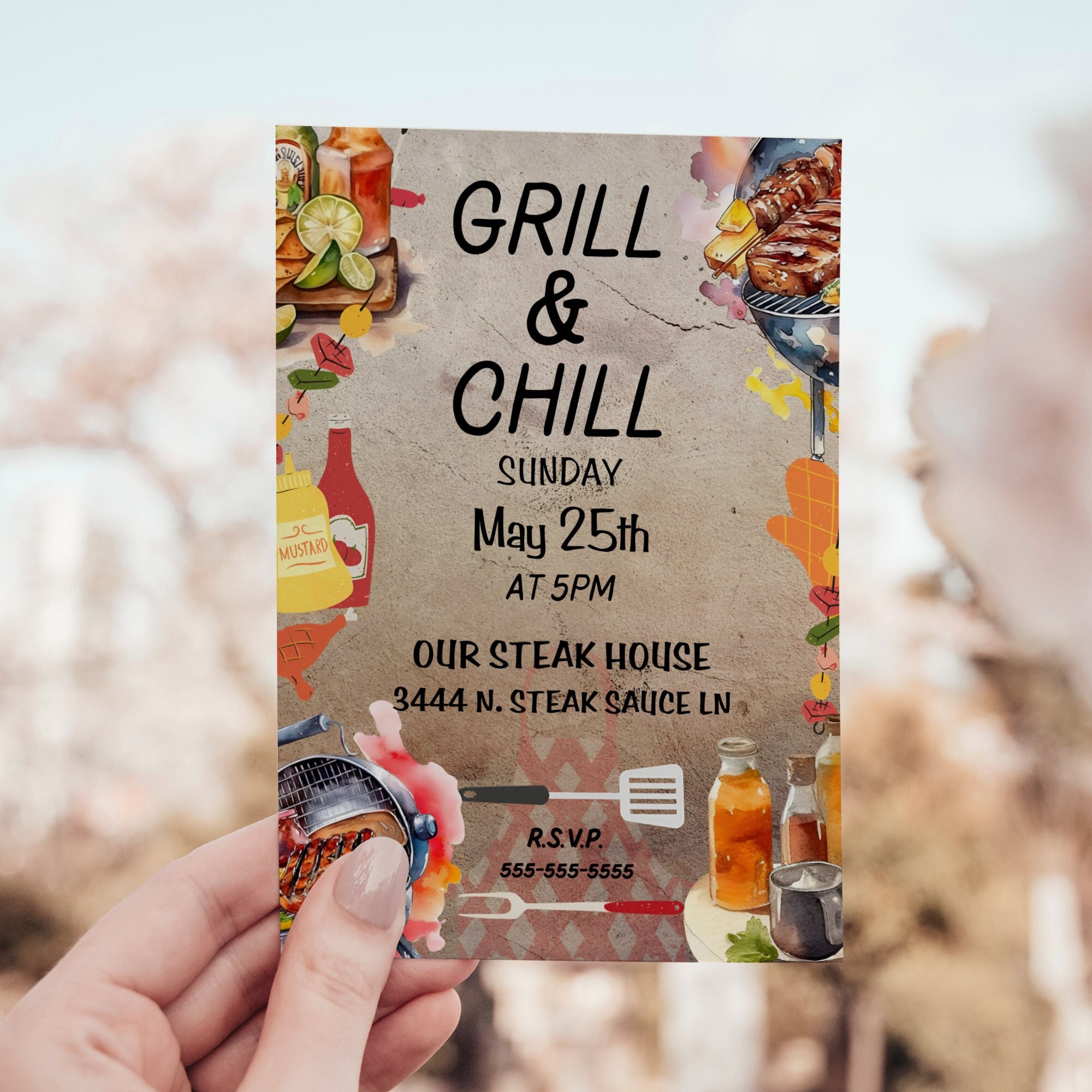 Grill and Chill BBQ Party Invitation, Backyard BBQ Invite, Summer ...