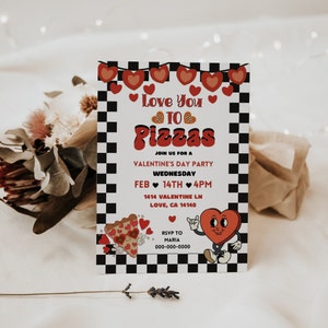 Valentine's Party Invitation | Retro Pizza Valentine Party - Love You ...