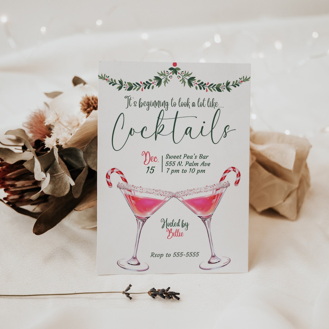 Christmas Cocktail Party Invite Christmas Cocktails Candy Cane ...