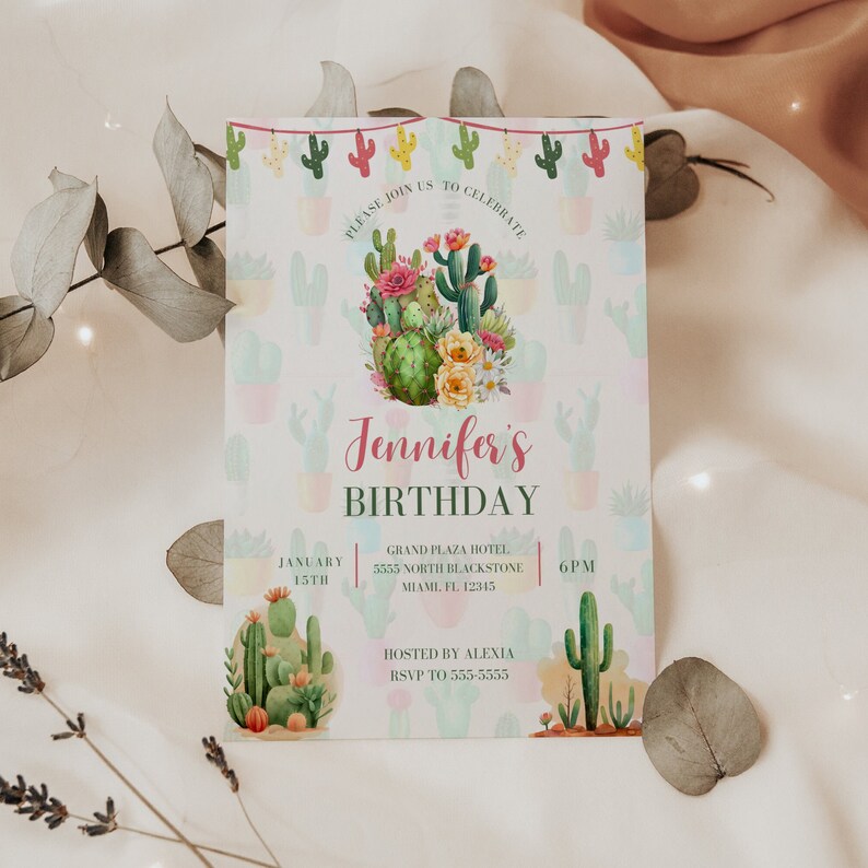Cactus Birthday Invitation, Desert Fiesta Invite, Birthday Party, 5x7 ...