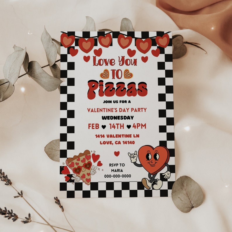 Valentine's Party Invitation | Retro Pizza Valentine Party - Love You ...