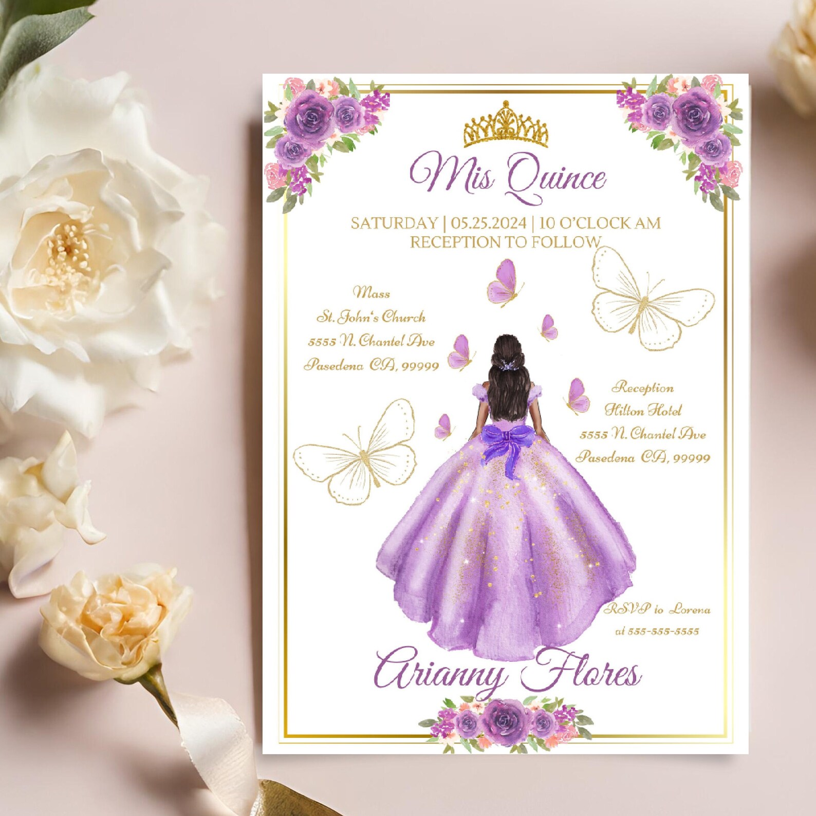 Purple Quinceañera Invitation Template, Quince Customizable Purple ...