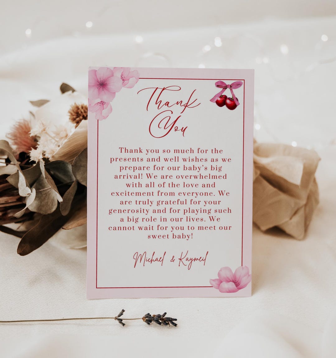 Cherry on Top Thank You Card, Coquette Cherry Design, Cherry Party ...