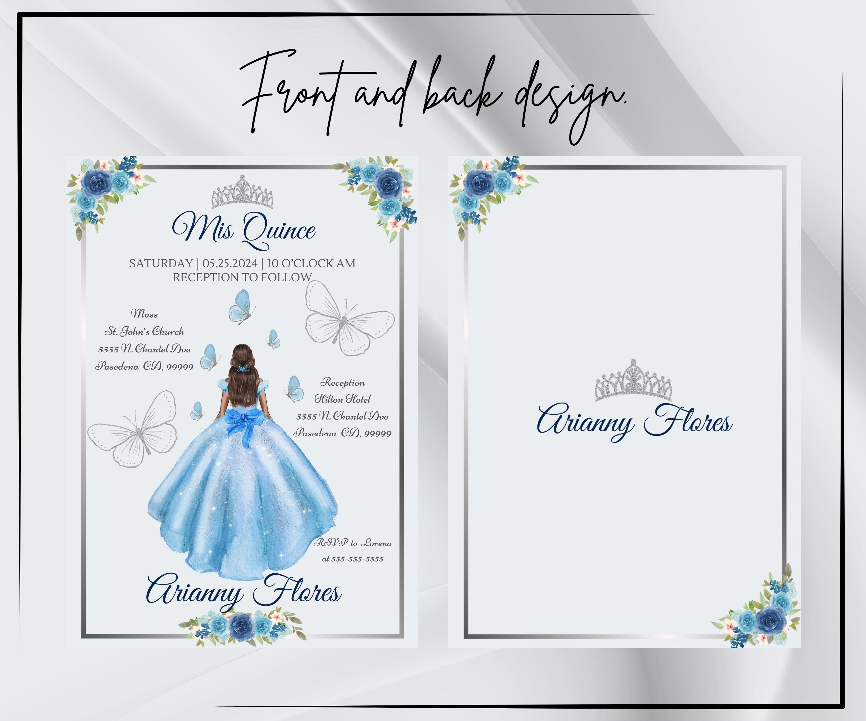 Blue Quinceañera Invitation Template, 15 Anos, Customizable Light Blue ...