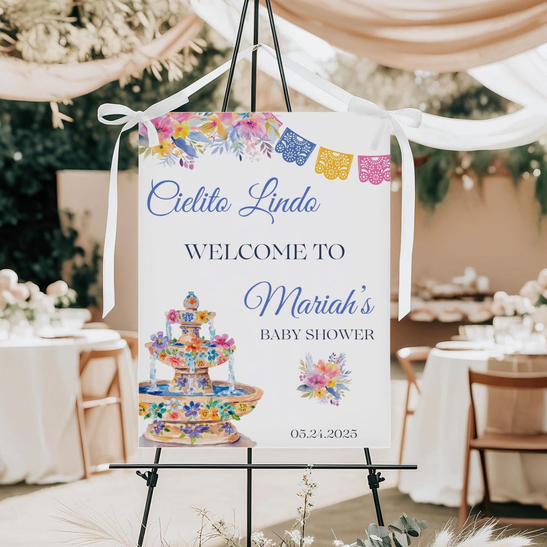 Cielito Lindo Papel Picado Welcome Sign, Baby Shower Sign, Floral ...