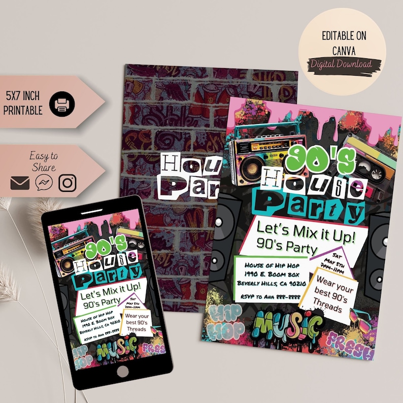 90's Party Invitation House Party Invitation Template 90's Party ...