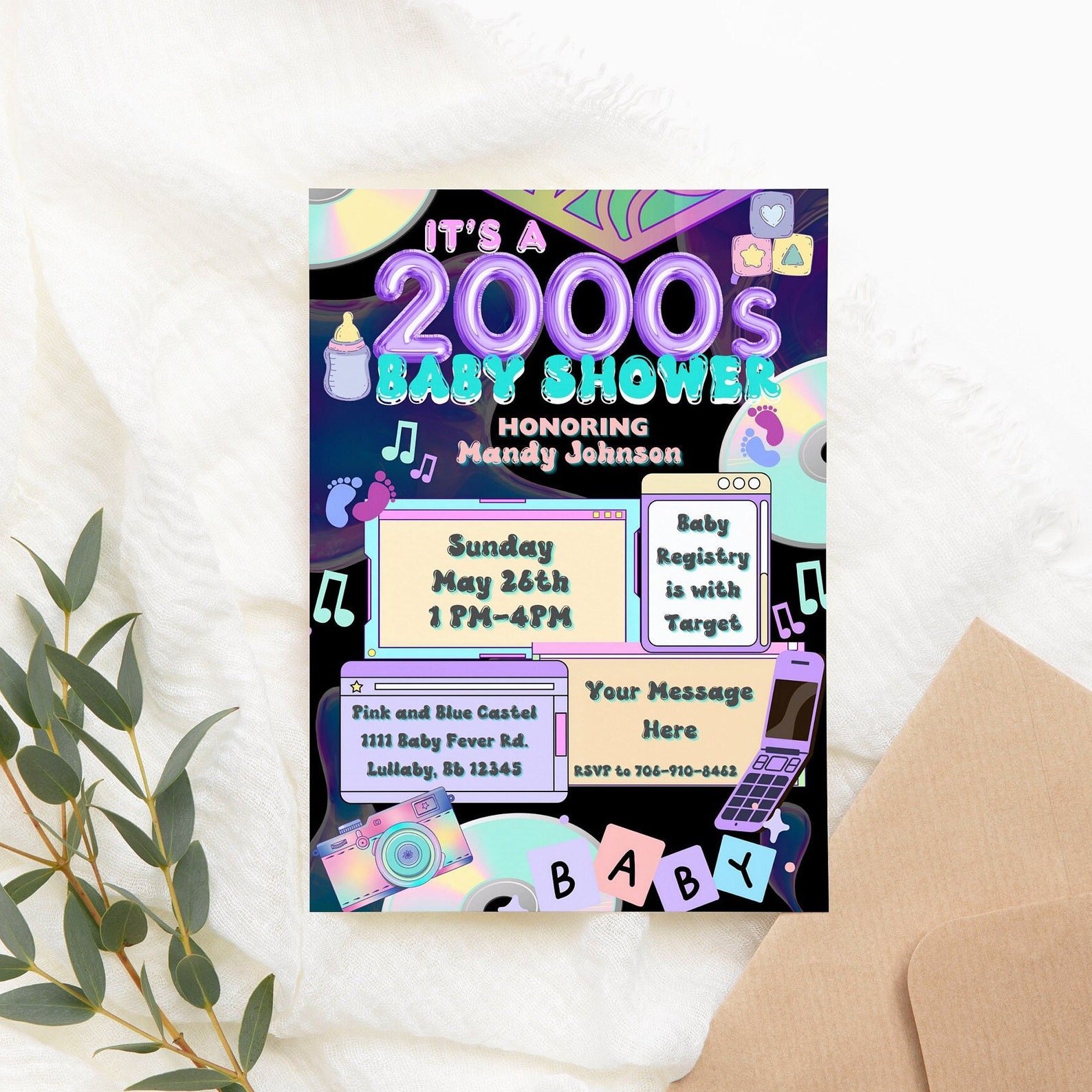 2000's Baby Shower Invitation, Retro Shower Invite, Retro 2000's Party ...