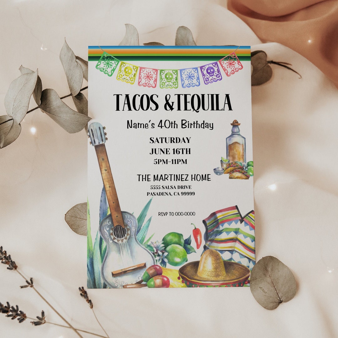 Tacos and Tequila Invitation, Cactus Sombrero Editable Invite, Taco ...